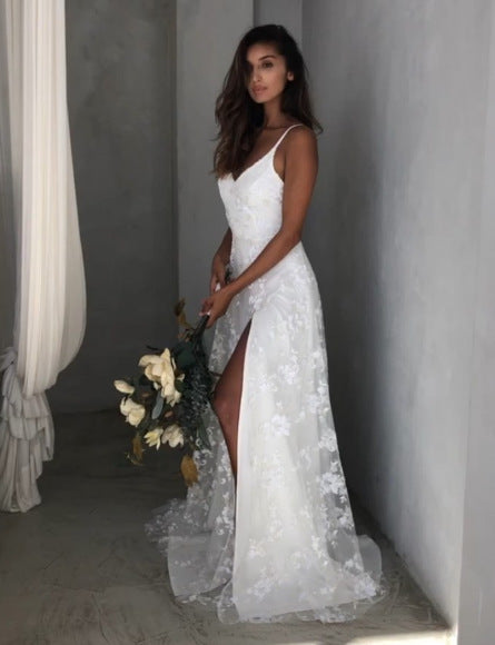 V-neck Lace Open Long Dress – Orro Shop
