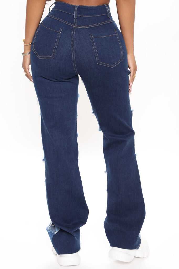 Time After Time Patchwork Bootcut Jeans - Blue/combo – Orro Shop