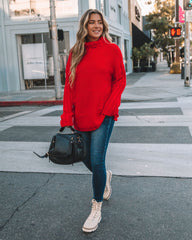 Veyda Ribbed Turtleneck Knit Sweater - Red - FINAL SALE
