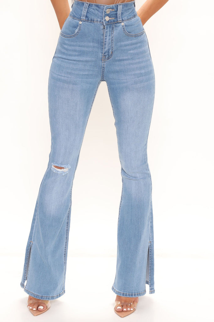 That's Hot Sculpting Split Hem Flare Jeans - Light Blue Wash – Orro Shop
