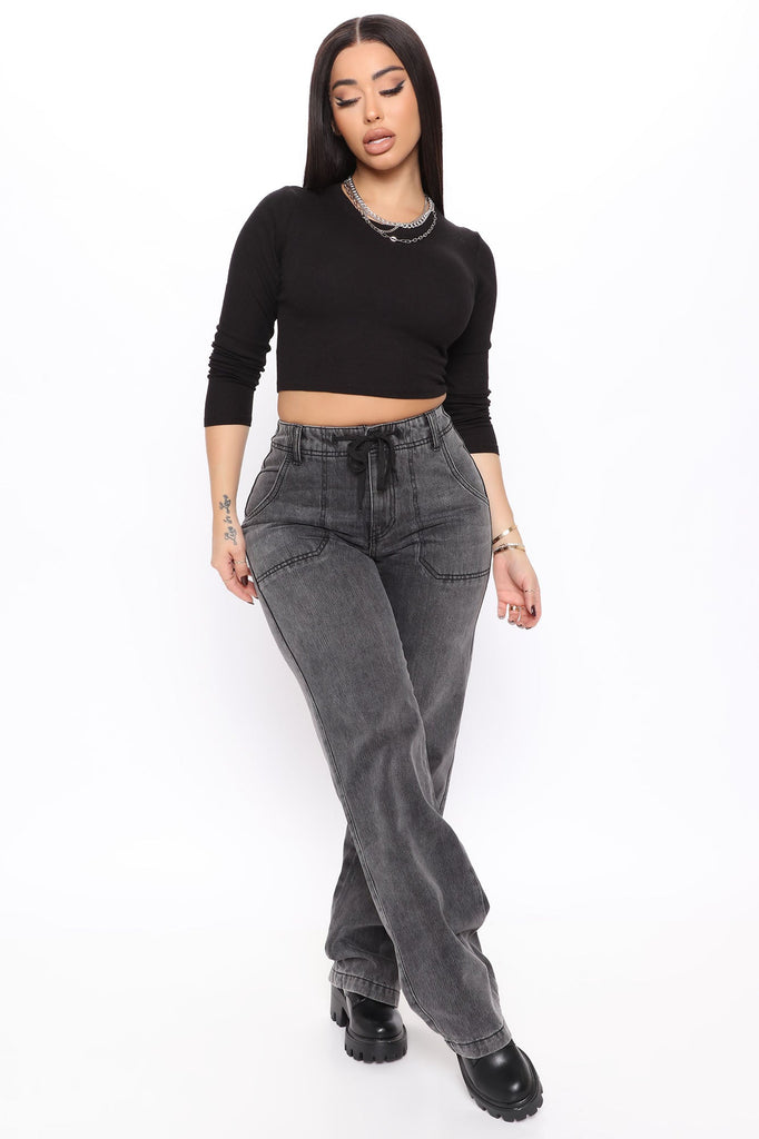 Venice Drawstring Wide Leg Jeans - Grey – Orro Shop