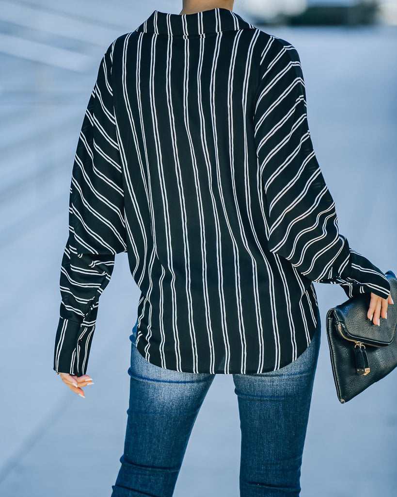Xara Striped Button Down Blouse - Black – Orro Shop