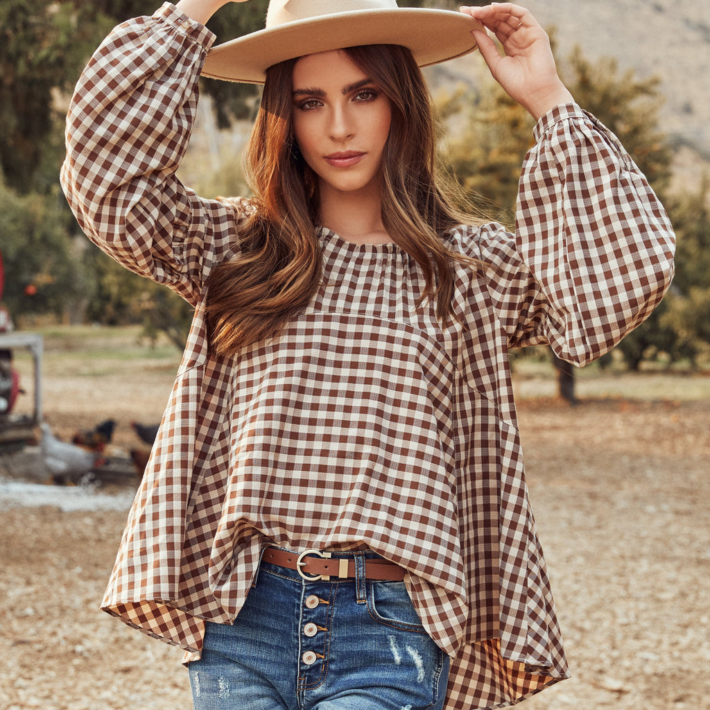 Tensey Checkered Babydoll Blouse - FINAL SALE – Orro Shop