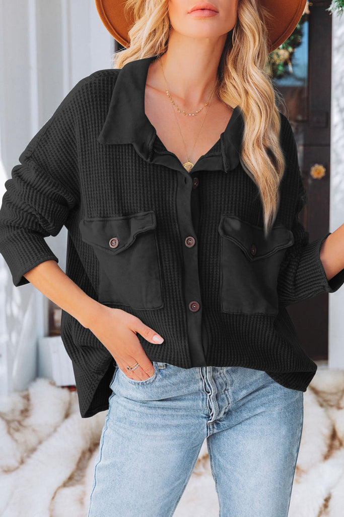 Chest Flap Pockets Waffle Knit Shacket – Orro Shop