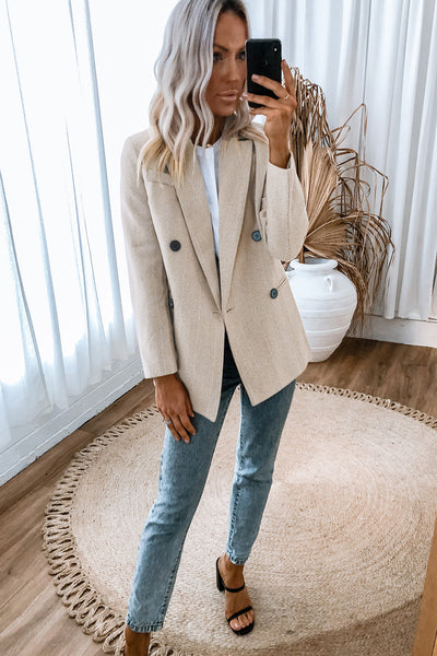 Chevron Ribbed Double Breasted Lapel Collar Blazer – Orro Shop