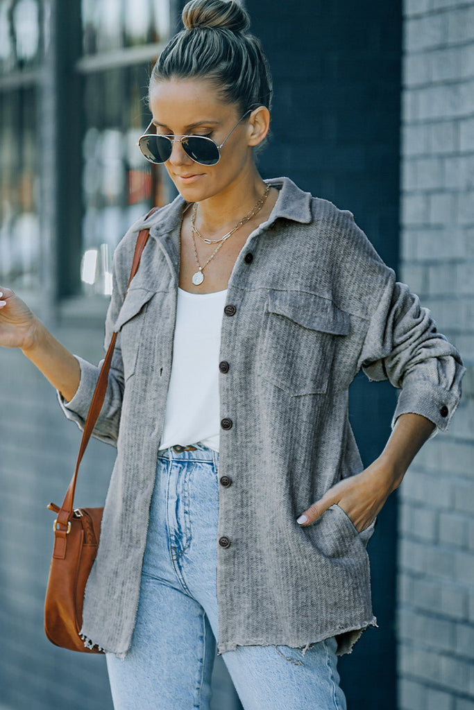 Gray Textured Button Down Shirt Jacket With Pockets – Orro Shop