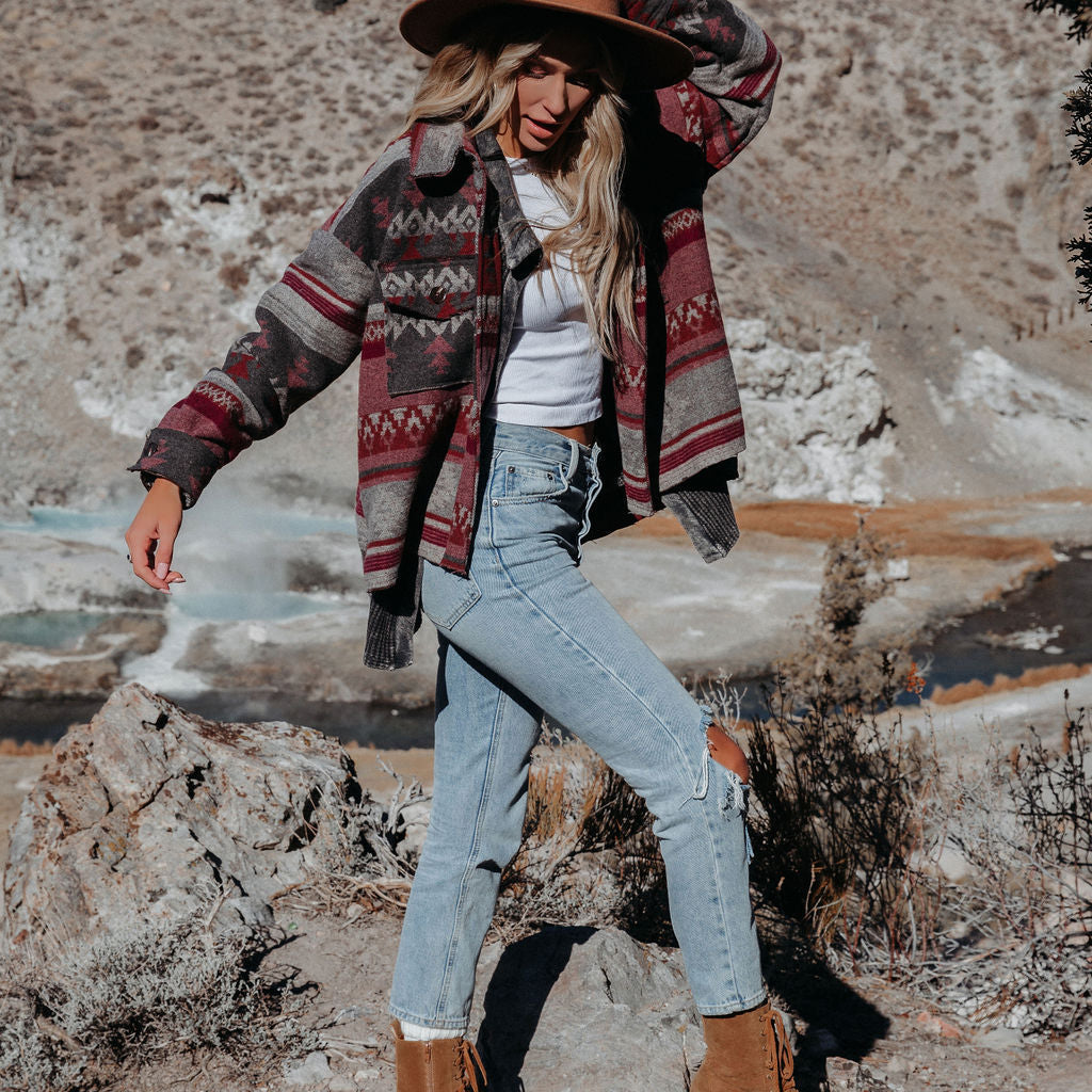 Sylvester Button Down Shacket - Charcoal Berry - FINAL SALE