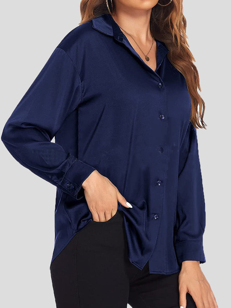 Solid Satin POLO Neck Long Sleeve Blouse – Orro Shop