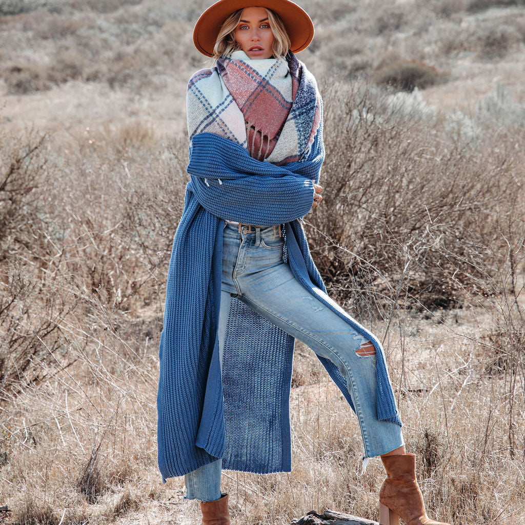 Your Own World Knit Duster Cardigan - Blue – Orro Shop